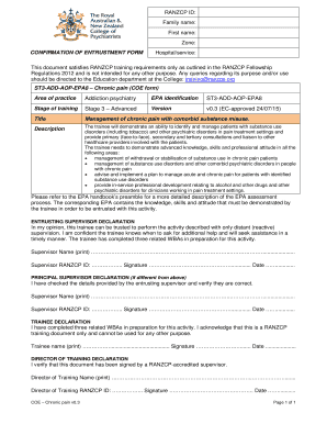 Fillable Online ranzcp ST3-ADD-AOP-EPA8 Chronic pain (COE form) Fax ...