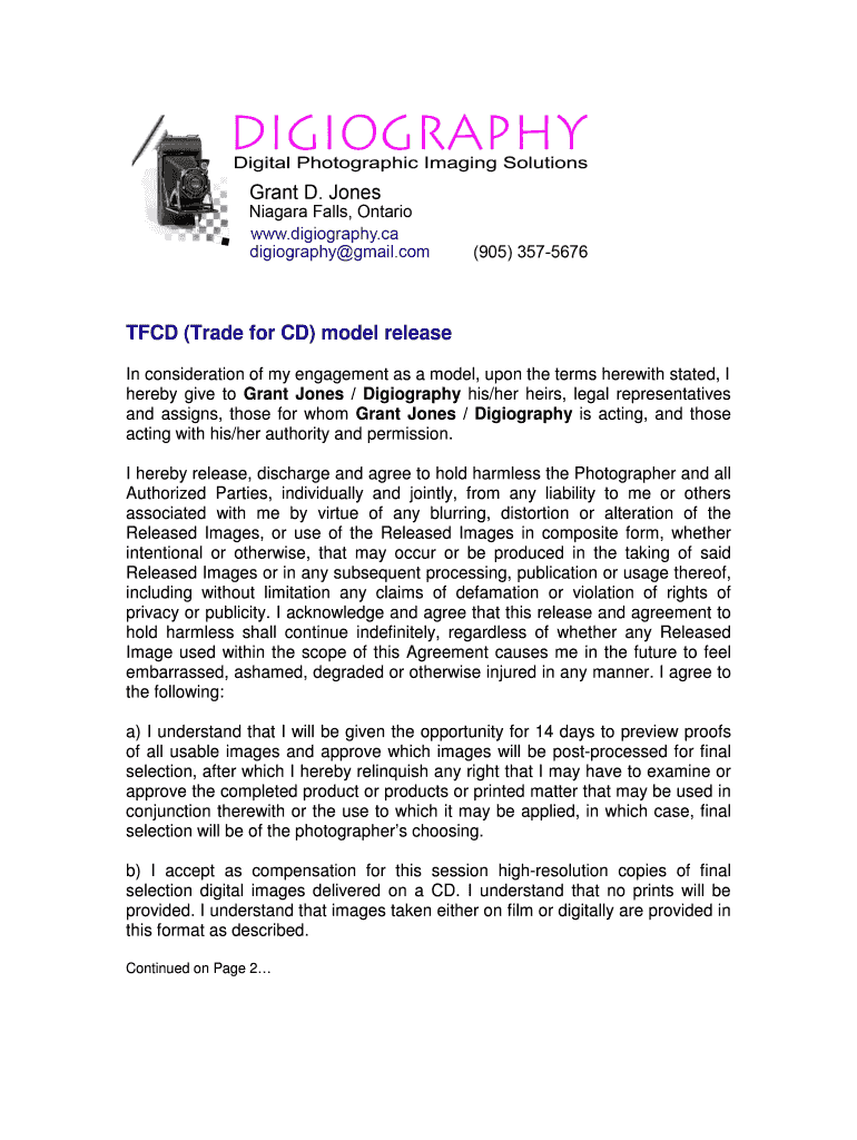 Fillable Online TFCD (Trade for CD) model release Fax Email Print ...