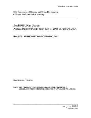 Fillable Online hud Small PHA Plan Update Annual Plan for Fiscal Year July 1 - HUD - hud Fax ...