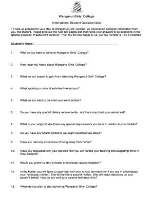Fillable Online wanganui-girls school Student Questionnaire - Whanganui ...