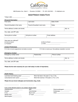 Fillable Online Adult Patient Intake Form - bCalNCb Fax Email Print ...