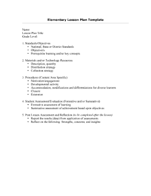 Fillable Online Elementary Lesson Plan Template Fax Email Print - pdfFiller