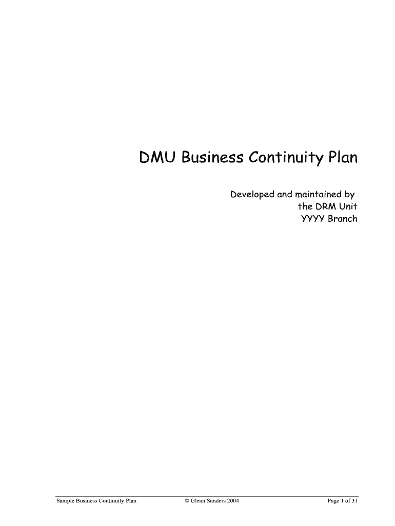 Fillable Online DMU Business Continuity Plan Fax Email Print - pdfFiller