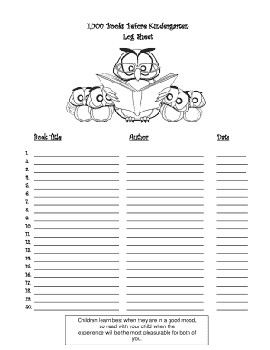 Fillable Online 1,000 Books Before Kindergarten Log Sheet Book Title 1 ...