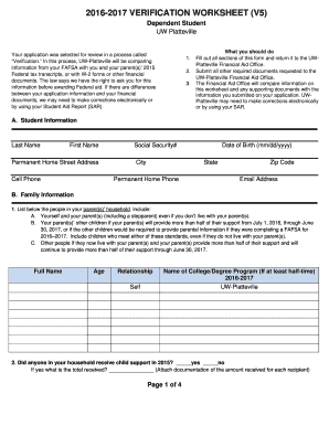 Fillable Online uwplatt 2016-17 V5 Dependent Verification Form Fax ...