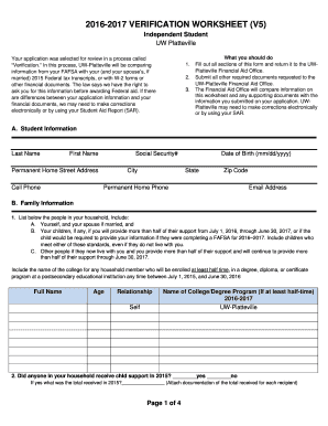 Fillable Online uwplatt 2016-17 V5 Independent Verification Worksheet ...