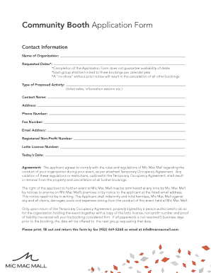 Fillable Online Community Booth Application Form - Mic Mac Mall Fax ...