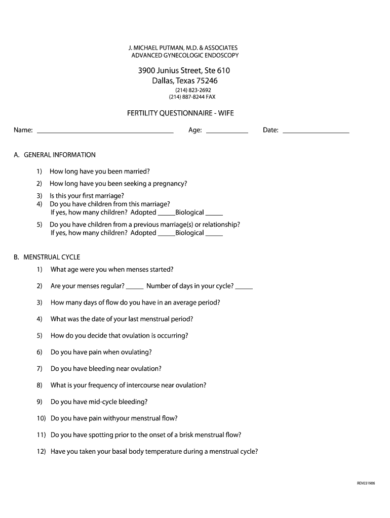 Fillable Online Fertility Questionnaire - Fertility Center of Dallas Fax Email Print - pdfFiller