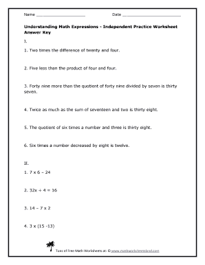 Fillable Online Understanding Math Expressions Answer Keys Grade 5 Core ...