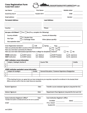 Fillable Online associatedcolleges Cross Registration bFormb ...