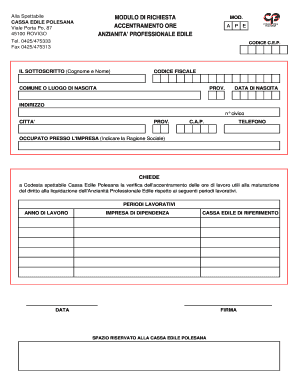 Fillable Online cassaedile rovigo Alla Spettabile MODULO DI RICHIESTA ...