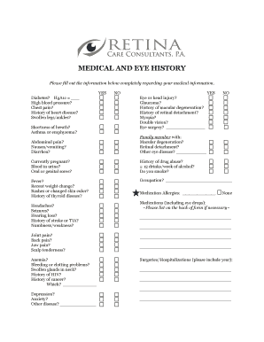 Fillable Online MEDICAL AND EYE HISTORY Please fill out the information ...