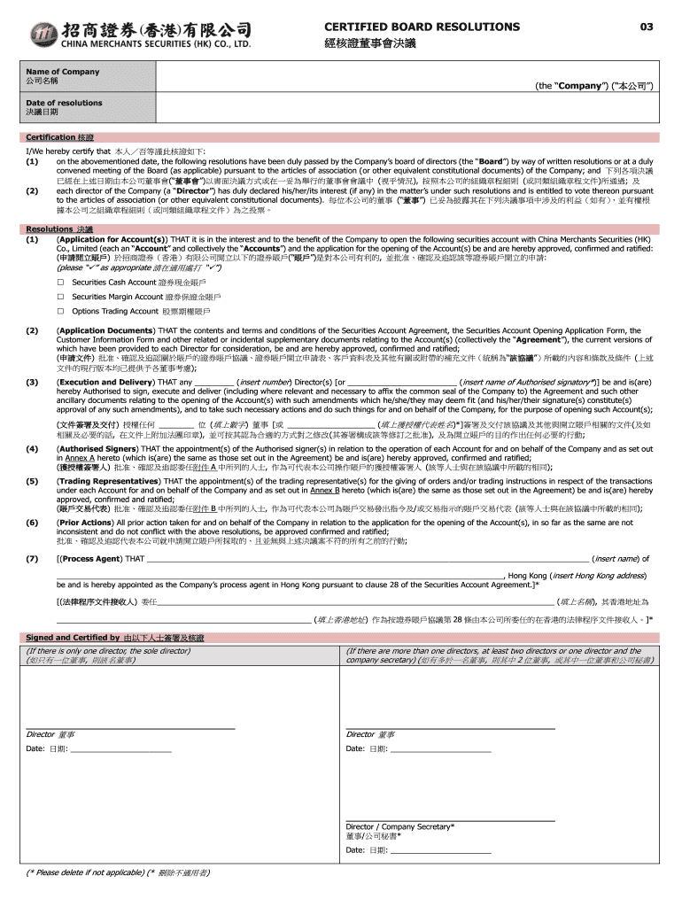 Fillable Online CERTIFIED BOARD RESOLUTIONS 03 Fax Email Print - pdfFiller