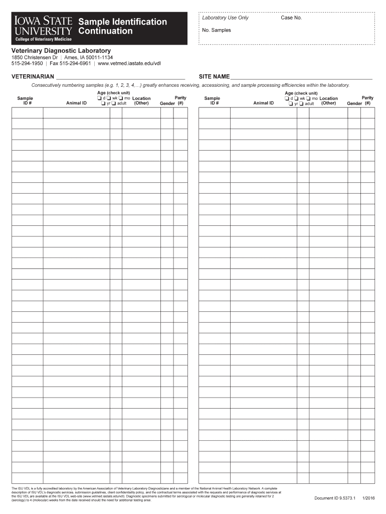 Fillable Online Sample Continuation bFormb - College of Veterinary ...