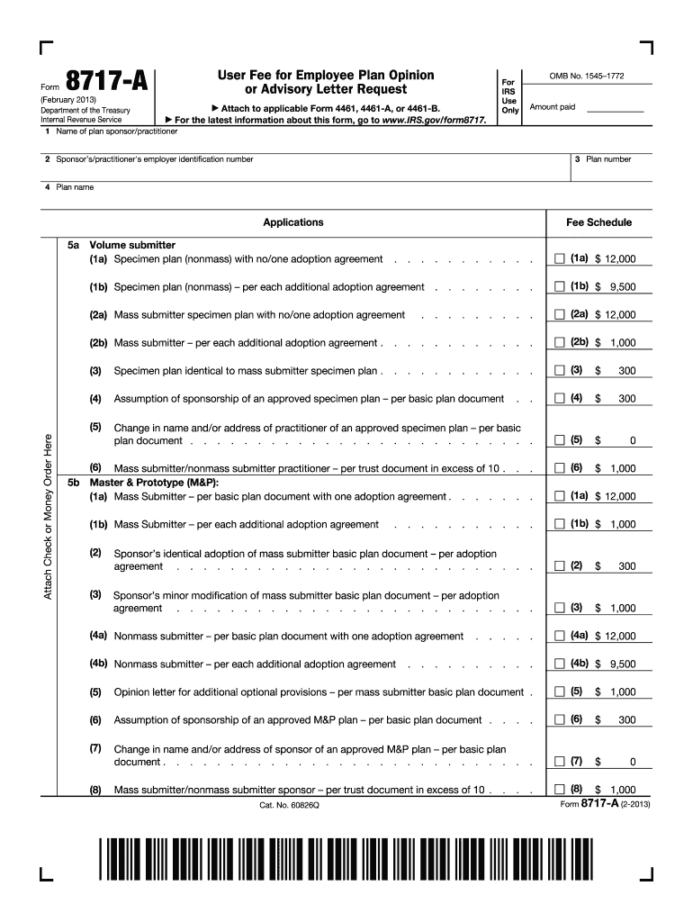 Fillable Online irs Form 8717-A Rev February 2013 User Fee for Employee ...