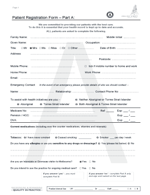 Fillable Online Patient Registration Form Part A: Fax Email Print ...