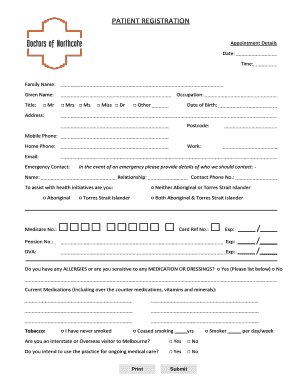 Fillable Online PATIENT REGISTRATION - Doctors of Northcote Fax Email ...