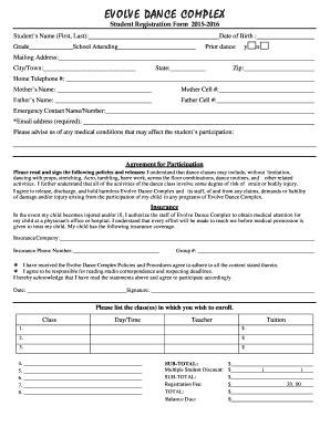Fillable Online Paper Registration - Evolve Dance Complex Fax Email ...