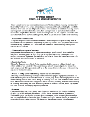 Fillable Online INFORMED CONSENT CROWN AND BRIDGE PROSTHETICS Fax Email ...