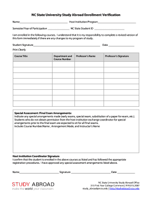 Fillable Online studyabroad ncsu Enrollment Verification Form - Study ...