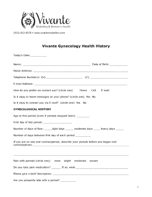 Fillable Online Gynecology Intake Form - Vivante Midwifery Fax Email ...