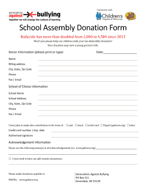 Fillable Online gabnow School Assembly Donation Form Fax Email Print ...