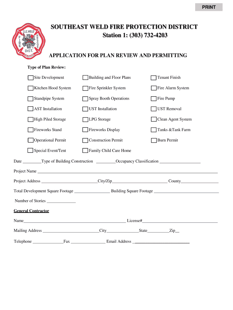 Fillable Online seweldfire Application for Plan Review and Permitting ...
