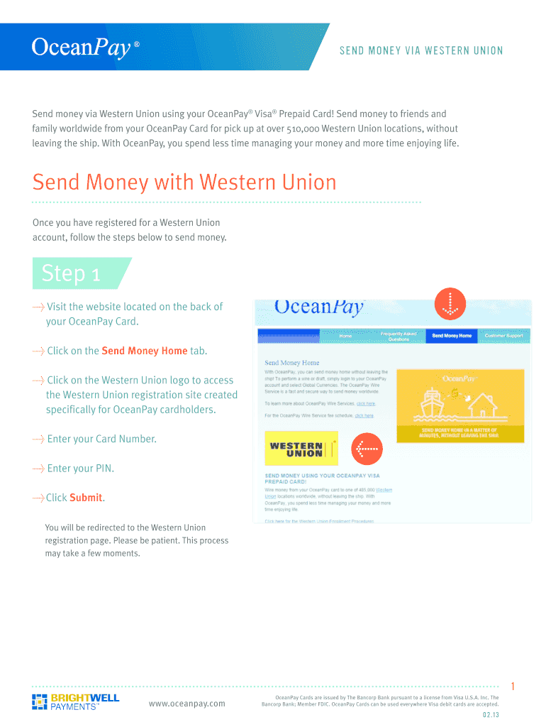 Fillable Online Send money via Western Union using your OceanPay Visa Prepaid Card Fax Email ...
