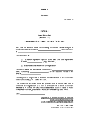 Fillable Online servicealberta gov ab BFORM 2b Repealed FORM 21 Land ...