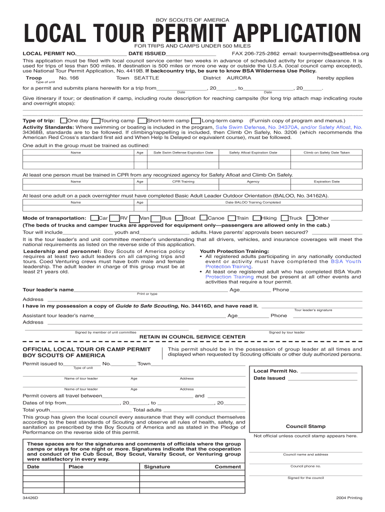 Fillable Online troop166 local tour permit applicationboy scouts of ...