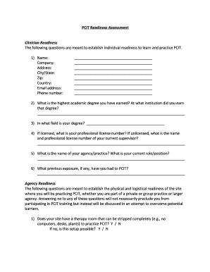 Fillable Online PCIT Readiness Assessment Clinician Readiness ...
