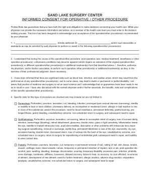 Fillable Online SAND LAKE SURGERY CENTER INFORMED CONSENT FOR OPERATIVE ...