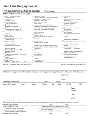 Fillable Online Sand Lake Surgery Center Pre-Anesthesia Assessment ...