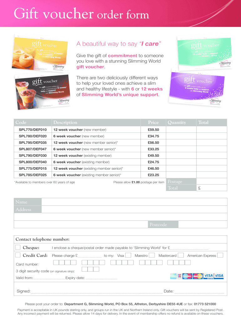 Fillable Online slimmingworld Gift voucher order form - Slimming World ...