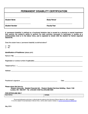 Fillable Online 2016-2017 Permanent bDisability Certification Formb pdf ...