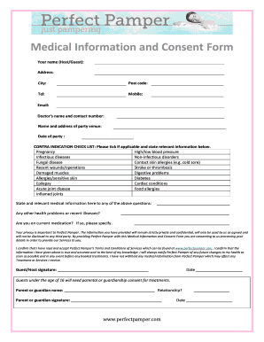 Fillable Online Medical Information and Consent Form - Perfect Pamper ...