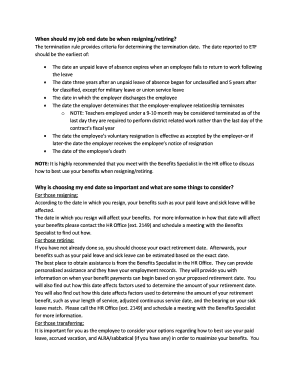 Fillable Online When should my job end date be when resigning/retiring ...