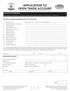 Fillable Online APPLICATION TO OPEN TRADE ACCOUNT - Ice House Merchants ...