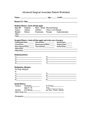 Fillable Online Advanced Surgical Associates Patient Worksheet Fax ...