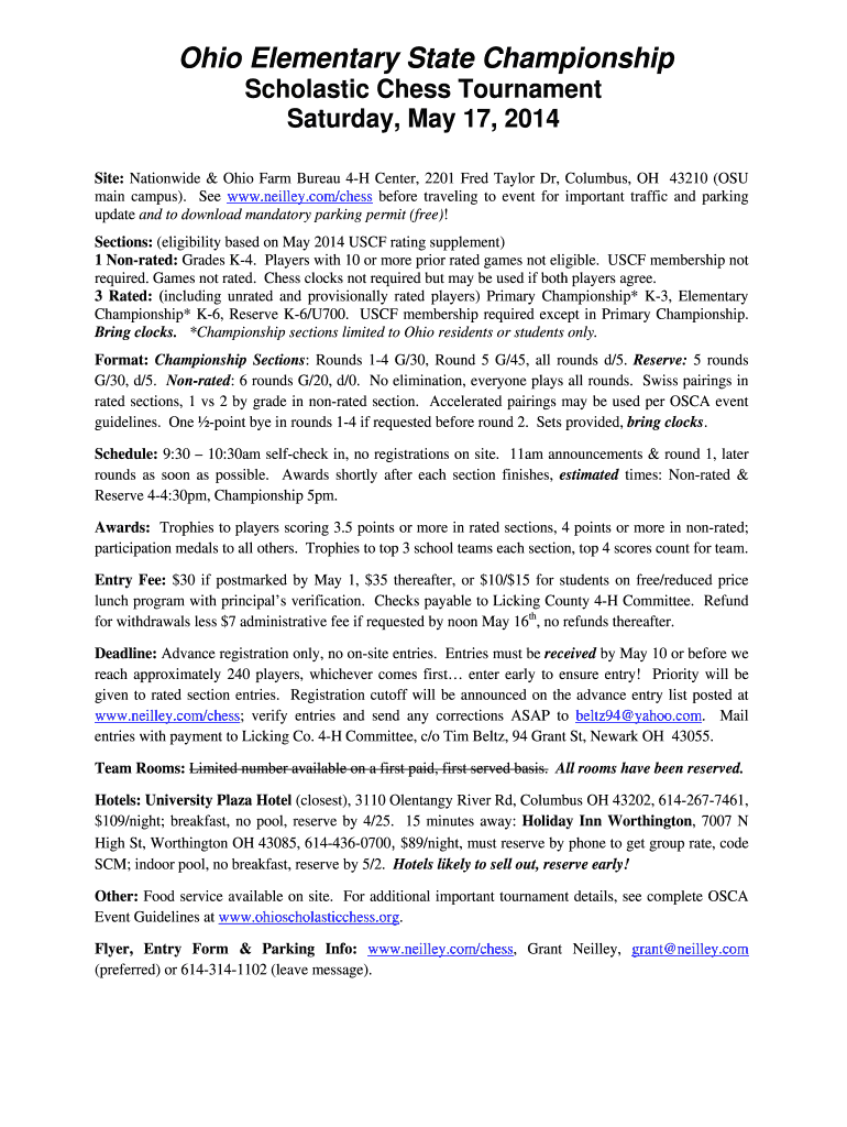 Fillable Online ohioscholasticchess Ohio Elementary State Championship ...