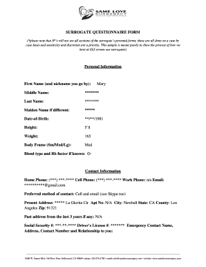 Fillable Online SURROGATE QUESTIONNAIRE FORM - Same Love Surrogacy Fax ...