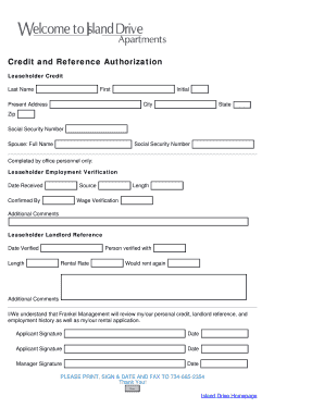 Fillable Online Credit Reference and Authorization (PDF) - Island Drive ...