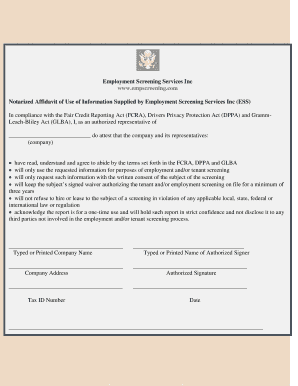 Fillable Online Affidavit Form Employment Screening Services Fax Email ...