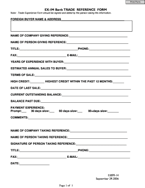 Fillable Online EX-IM Bank TRADE REFERENCE FORM - bequipxpbbcomb Fax ...