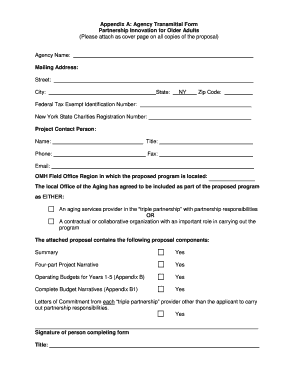 Fillable Online omh ny Appendix A: Agency Transmittal Form Partnership ...