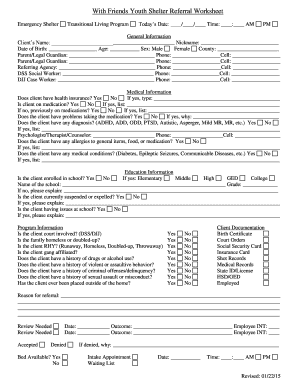 Fillable Online Agency referral worksheet - With Friends Youth Shelter ...