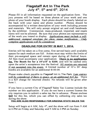 Fillable Online Thirteenth Annual Flagstaff Art In The Park Fax Email ...