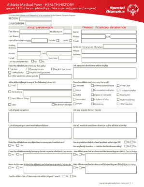 Fillable Online soi org Athlete Medical Form - HEALTH HISTORY - Special ...