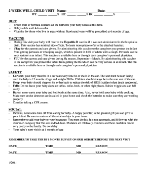 Fillable Online B 2 week well child visit - Personal Care Pediatrics ...