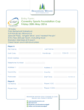 Fillable Online brandonwood co Entry Form Coventry Sports Foundation ...